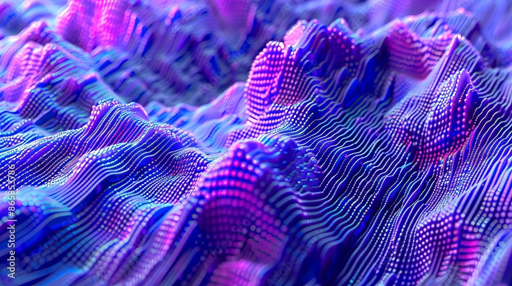 3D illustration of an open source surface with wavy lines in a cyber data stream Stock ...