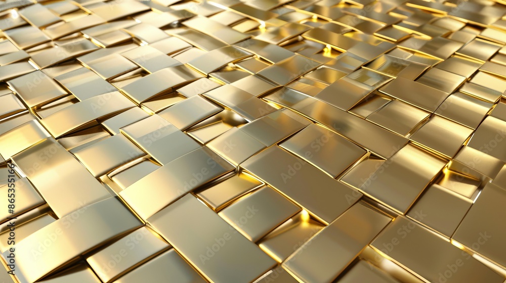 The 3D wall is a triangular background with gold and glossy tiles. The ...