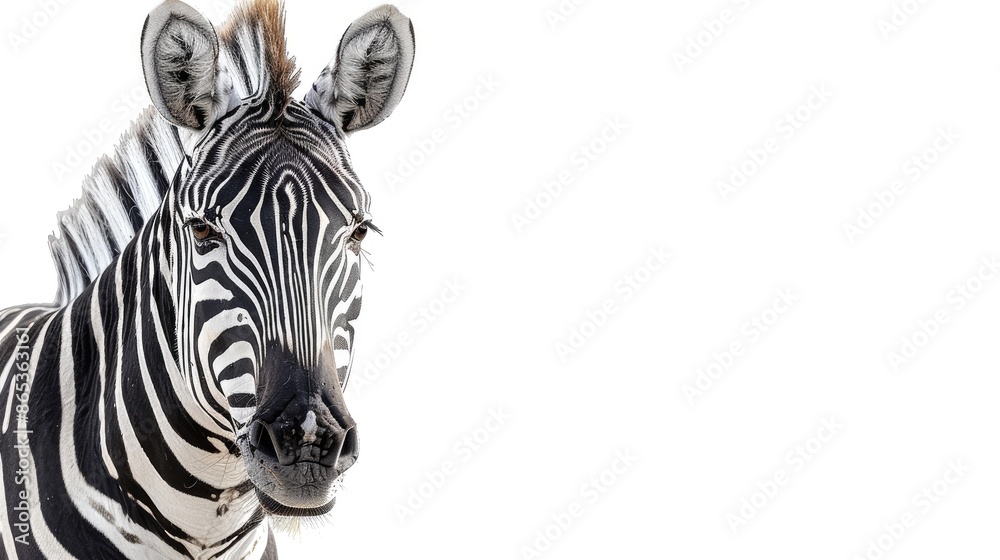 Elegant zebra portrayed in isolation against a white background ...
