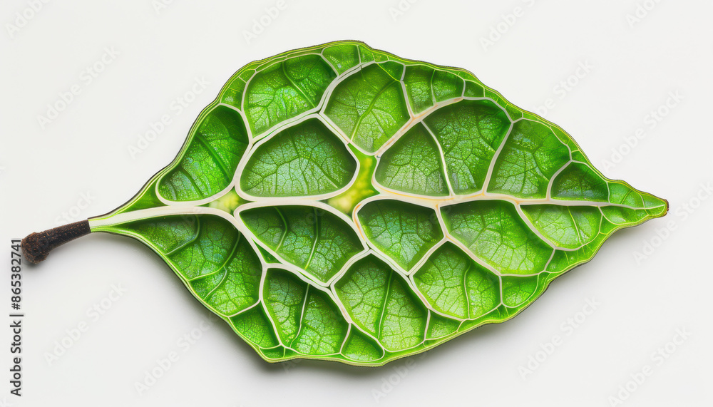 Photo Leaf crosssection showing xylem and phloem tissues, microscope ...