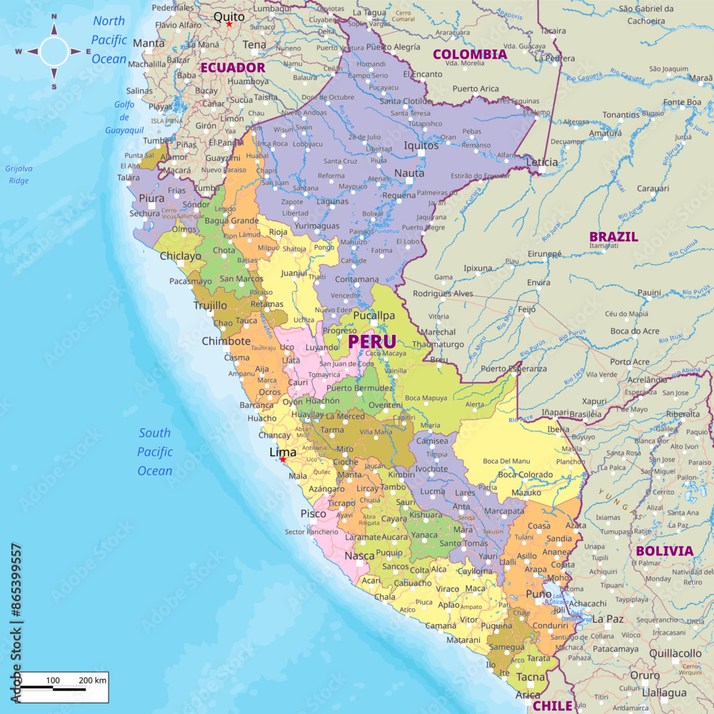 Political map of Peru Stock Vector | Adobe Stock