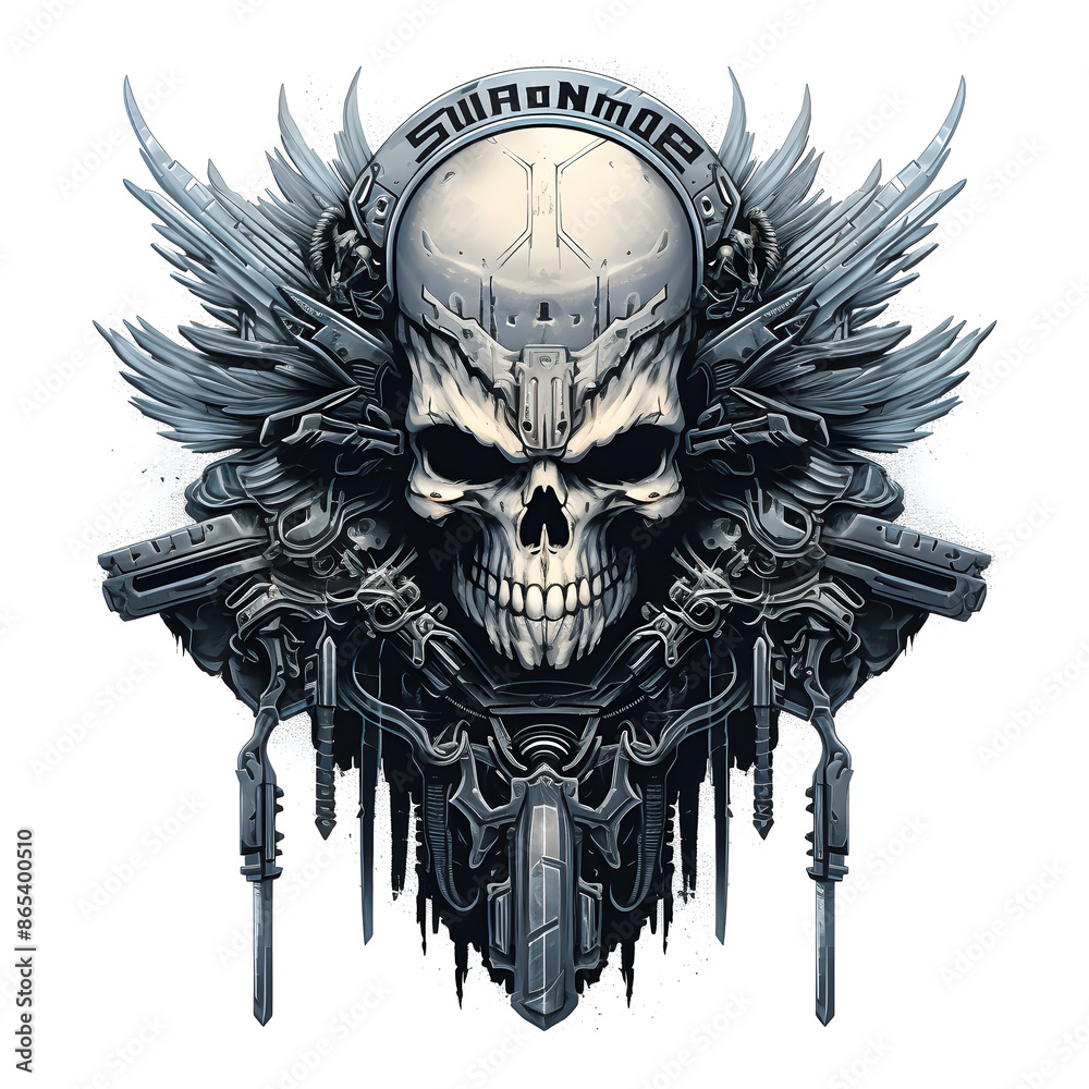 T-shirt design of a cyberpunk mercenary squad emblem, post-apocalyptic ...