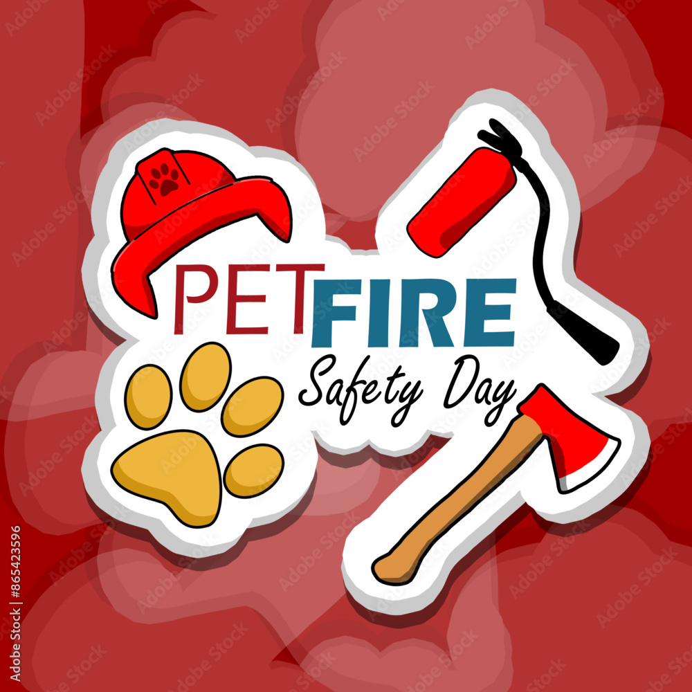 National Pet Fire Safety Day event banner. Paw icon with fireman's hat ...