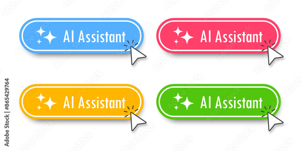 AI Assistant button. A set of buttons with AI assistant symbols. Flat ...