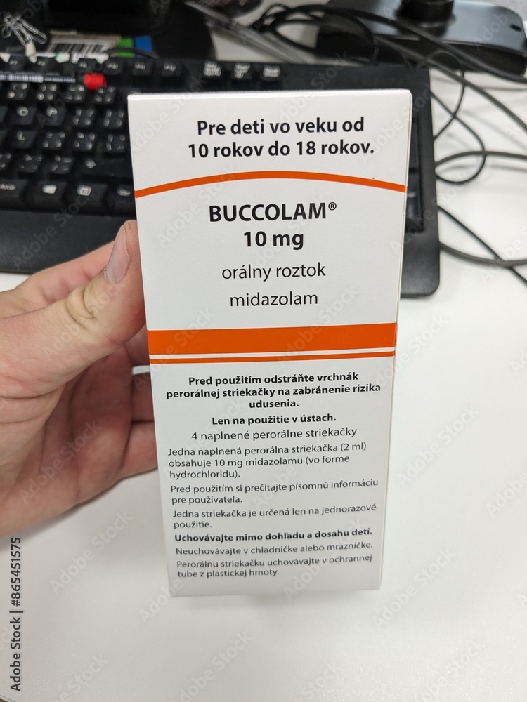 Prague, Czech Republic - JULY 10 2024: Buccolam box of medication with ...