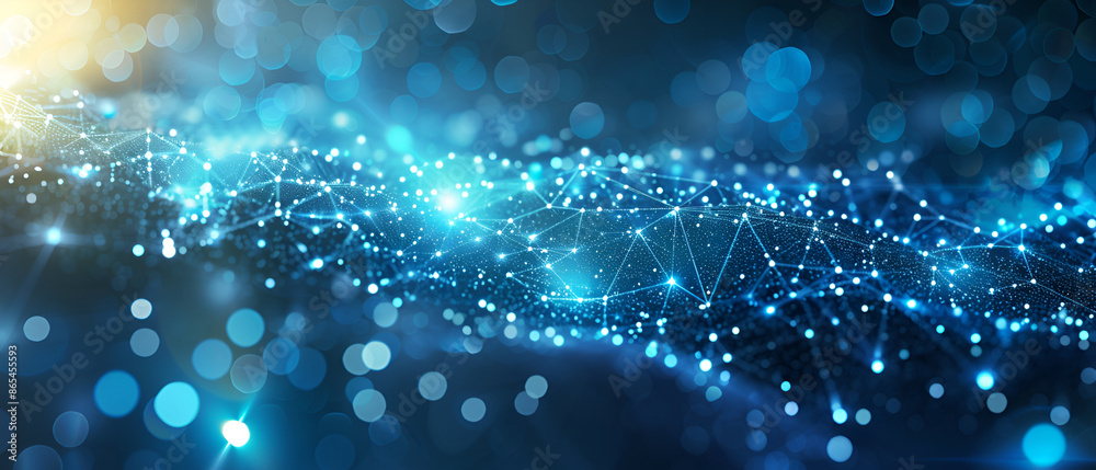 3d rendering of abstract blue digital waves with depth of field and bokeh effect ,Data ...