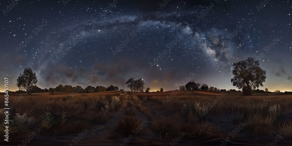 Panorama of a dark blue sunset sky at night with stars . HDR, render ...