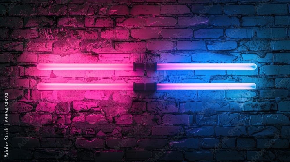ภาพประกอบสต็อก Modern two color neon lights, blue and pink, with a dark ...