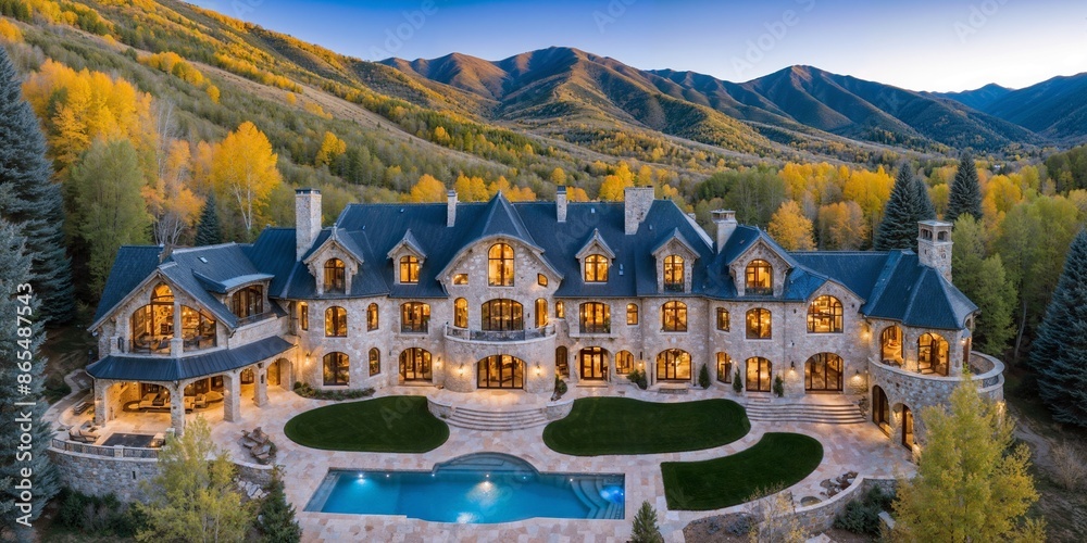 French Style Luxury Mansion in Aspen, Colorado. Visualized through the ...
