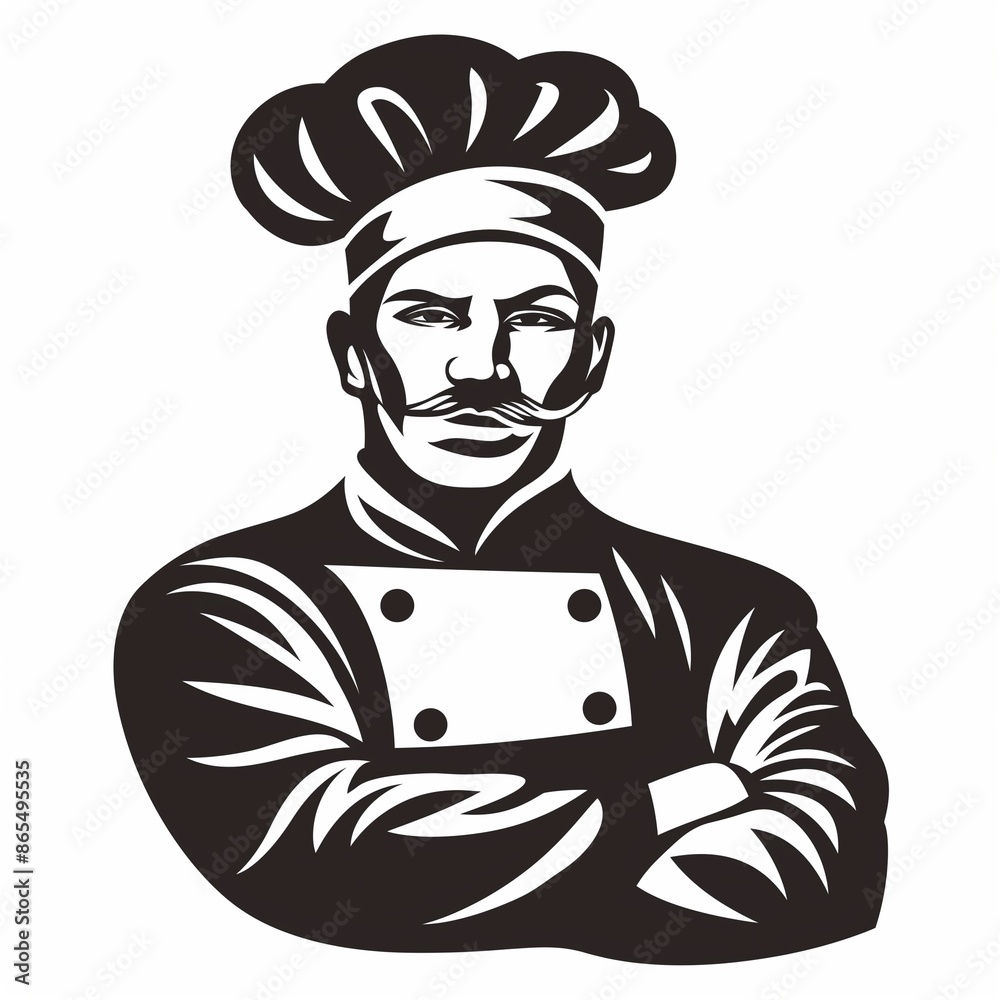 Bold and confident chef icon with arms crossed, perfect for restaurant ...