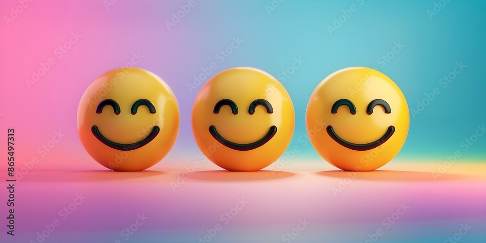 3D emoji smiley faces showcasing various expressions on a rainbow ...