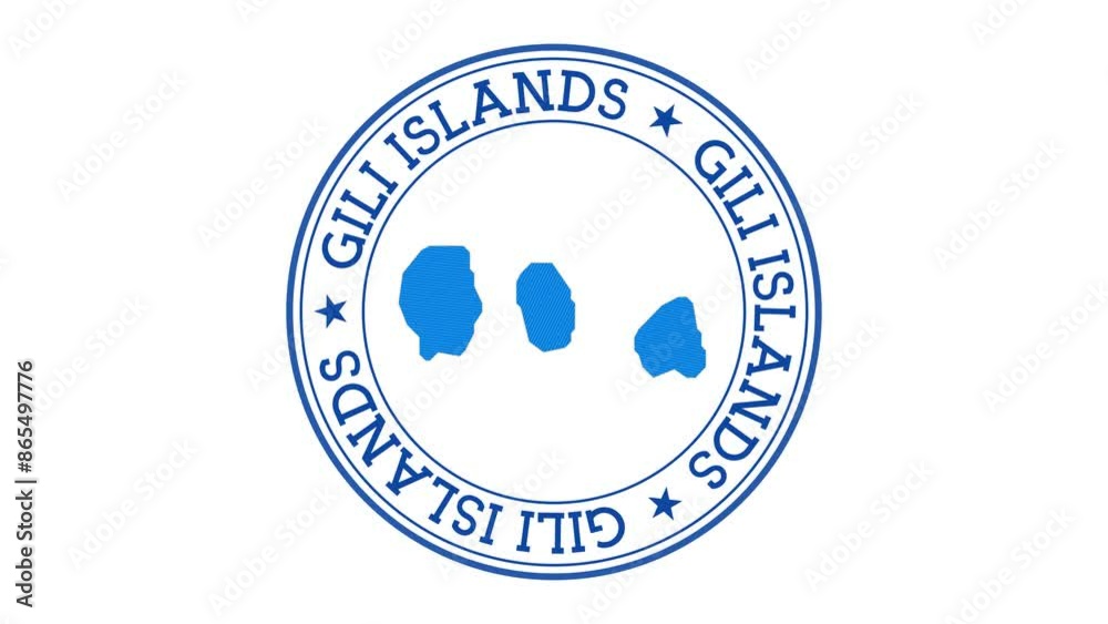 Gili Islands intro. Badge with the circular name and map of island ...