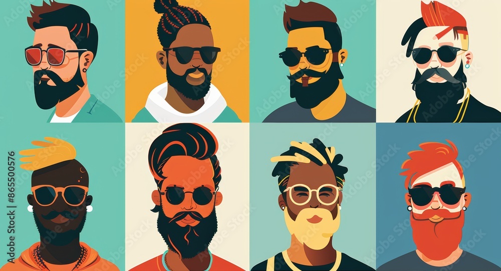 beards flat illustration, portraying men with variety of beard styles ...