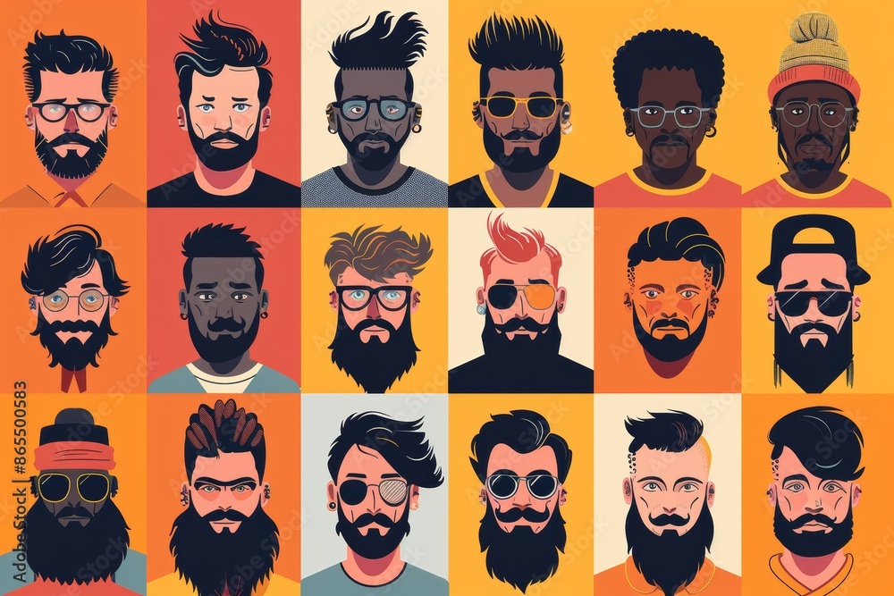 beards flat illustration, portraying men with variety of beard styles ...