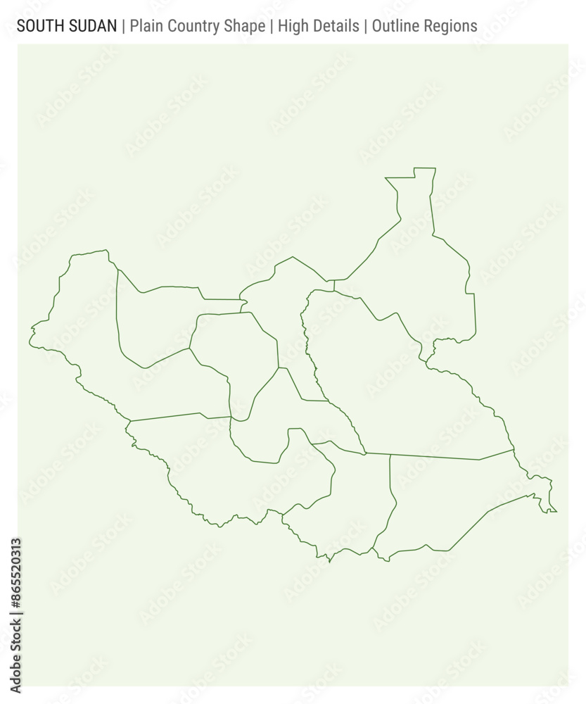 South Sudan plain country map. High Details. Outline Regions style ...