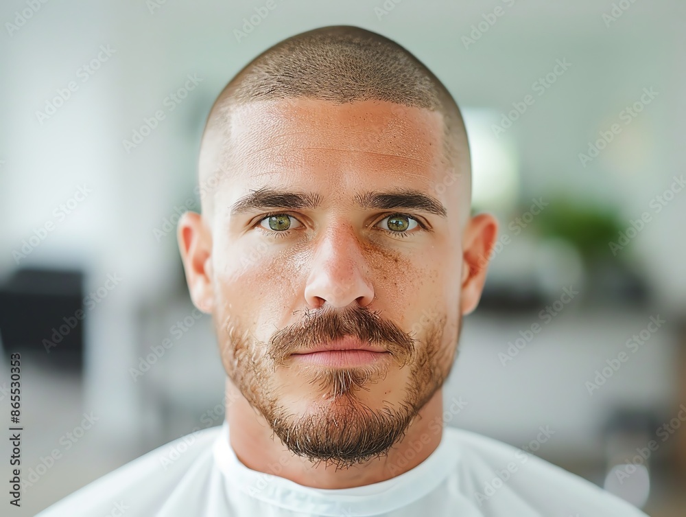Man getting a buzz cut with even length all around, buzz cut, simple ...