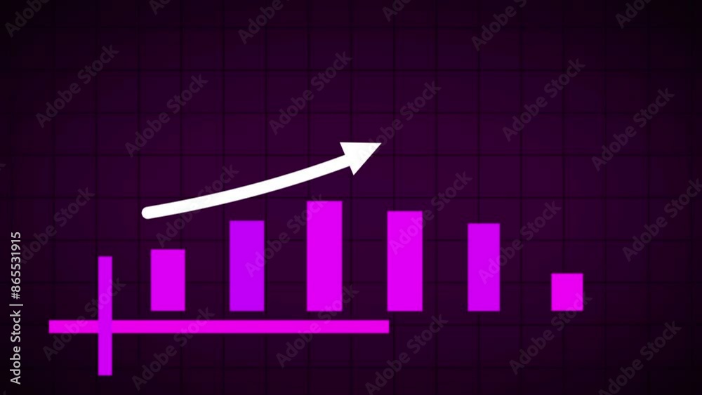 Purple neon rising arrow over business graph on black background ...