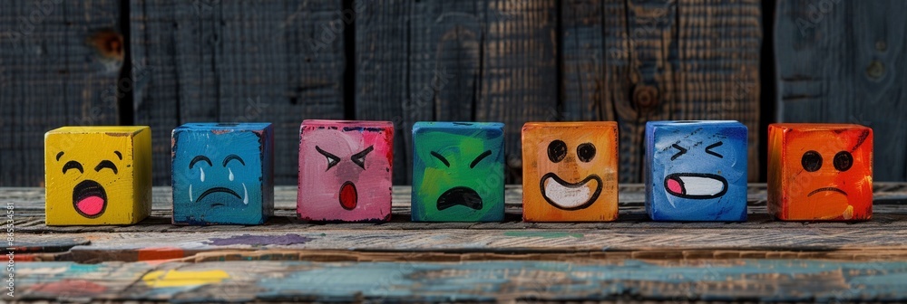 Colorful wooden blocks with various emoticons, representing different ...