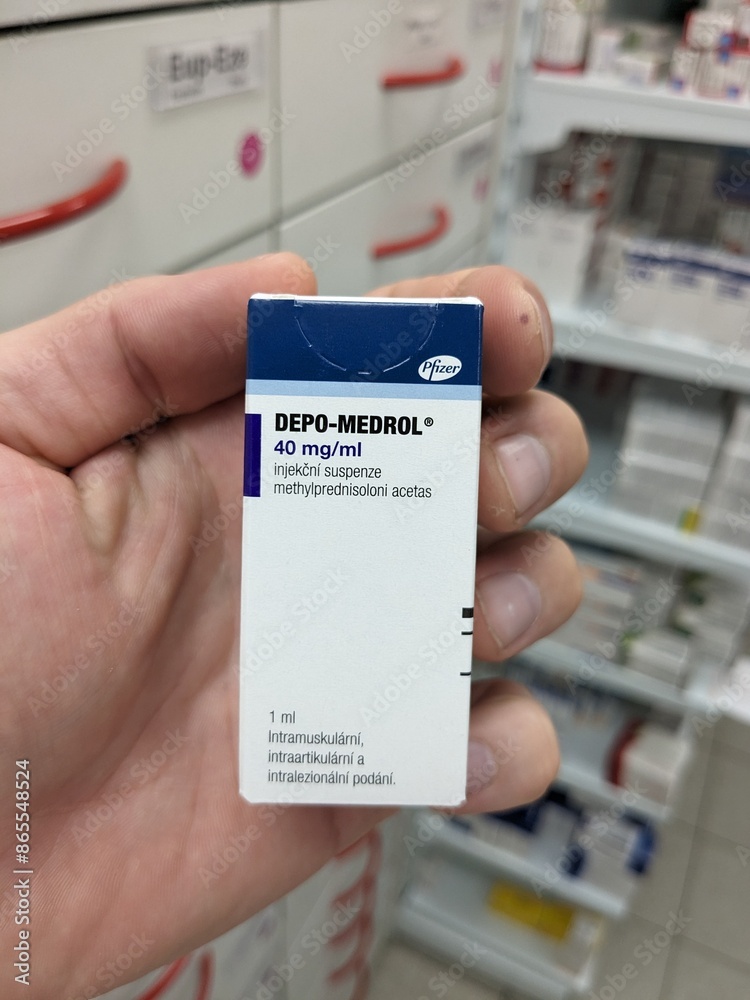 Prague,Czech republic-June 28 2024: DEPO-MEDROL box of medication with ...