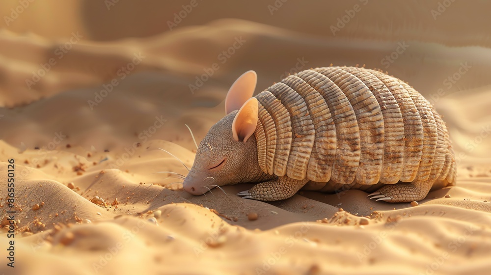Cute armadillo sleeping in the middle of the desert. The armadillo is ...