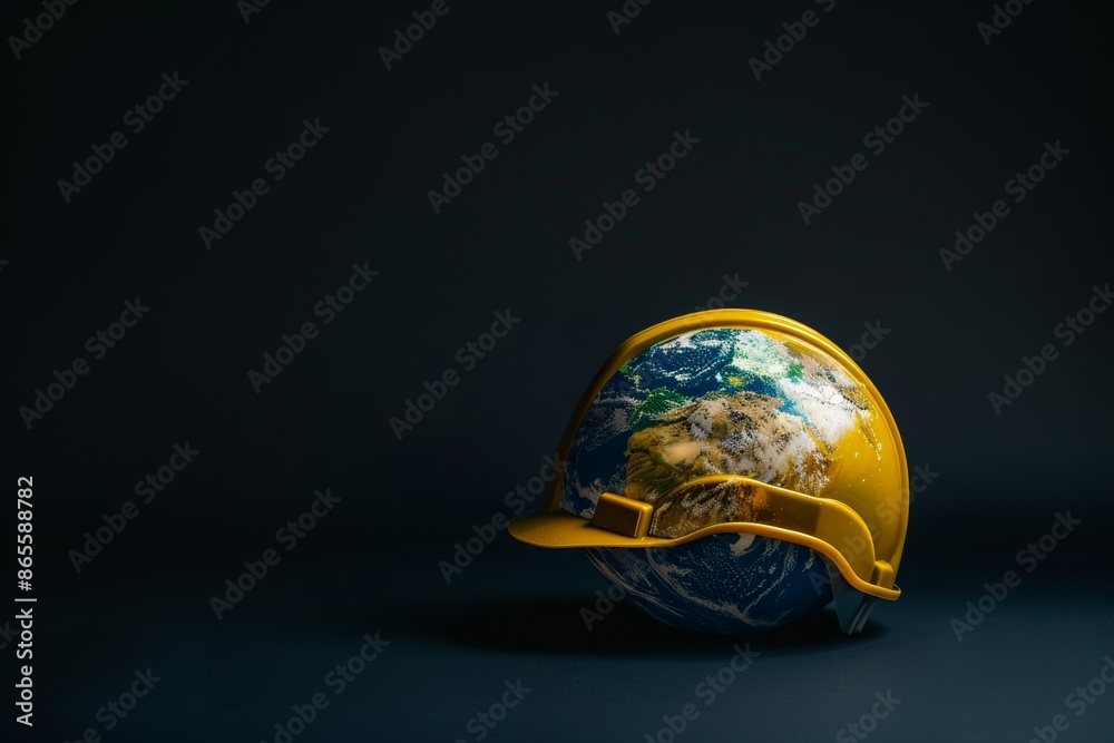 Global safety symbol earth and helmet for workplace safety on world day ...