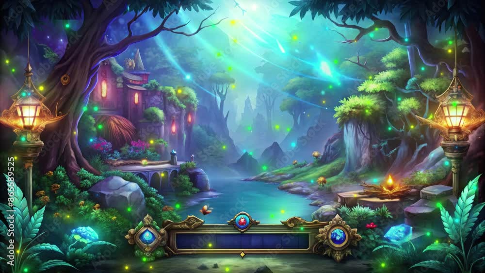 Fantasy game interface video streaming overlay border frame template. visually stunning and ...