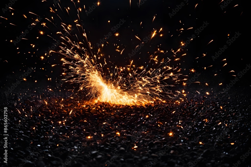 Fire embers particles over black background. Fire sparks background ...