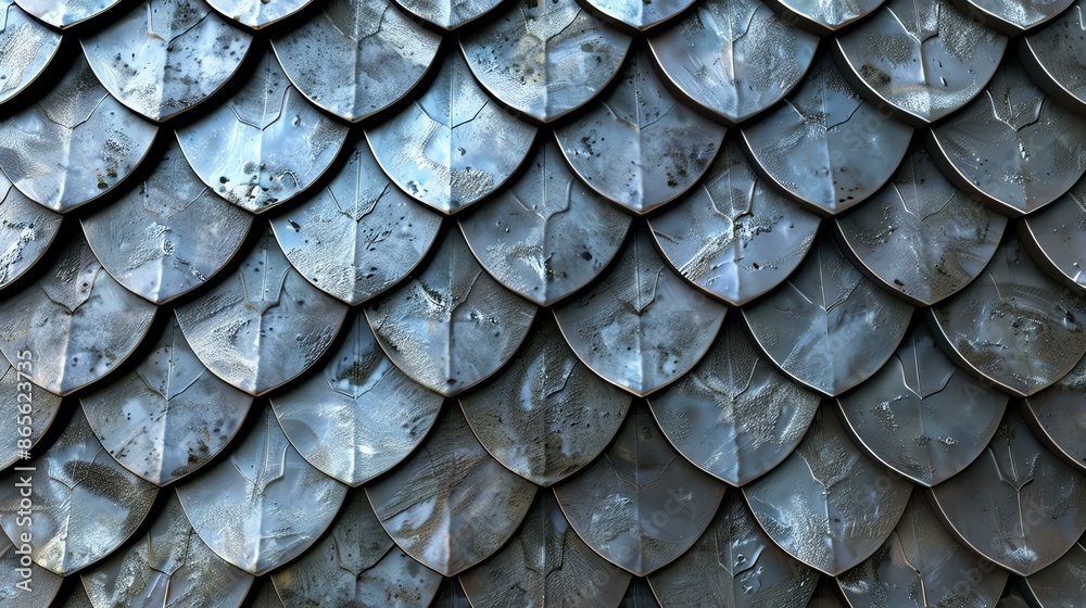 3D rendering of a seamless texture of a metallic scale armor. The ...
