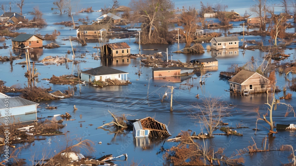Foto de Hurricanes aftermath with destroyed homes, downed trees, and ...