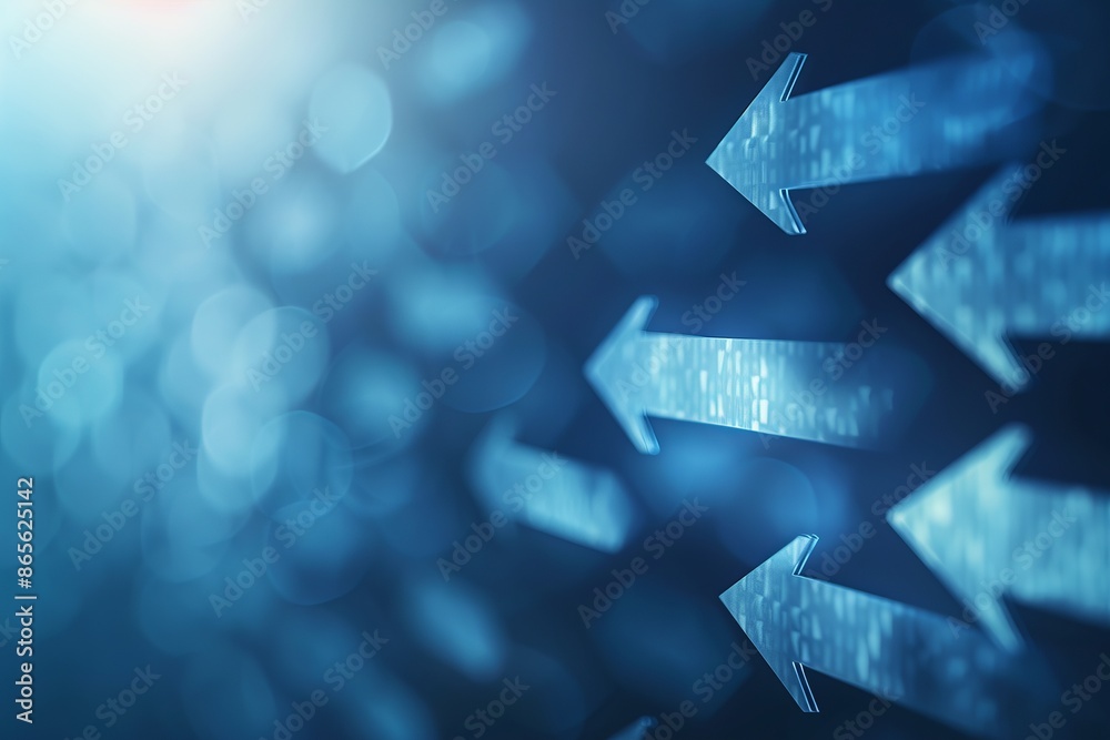 Abstract blue digital arrows moving forward, representing progress and ...