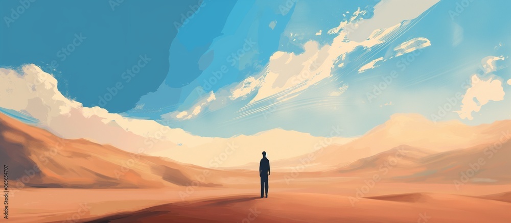 A man standing alone in the dessert. Man standing on the dune in a ...