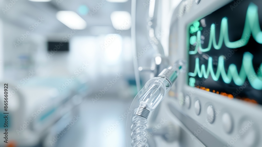 Hyper realistic close-up of a pulse oximeter probe in an ambulance, no ...