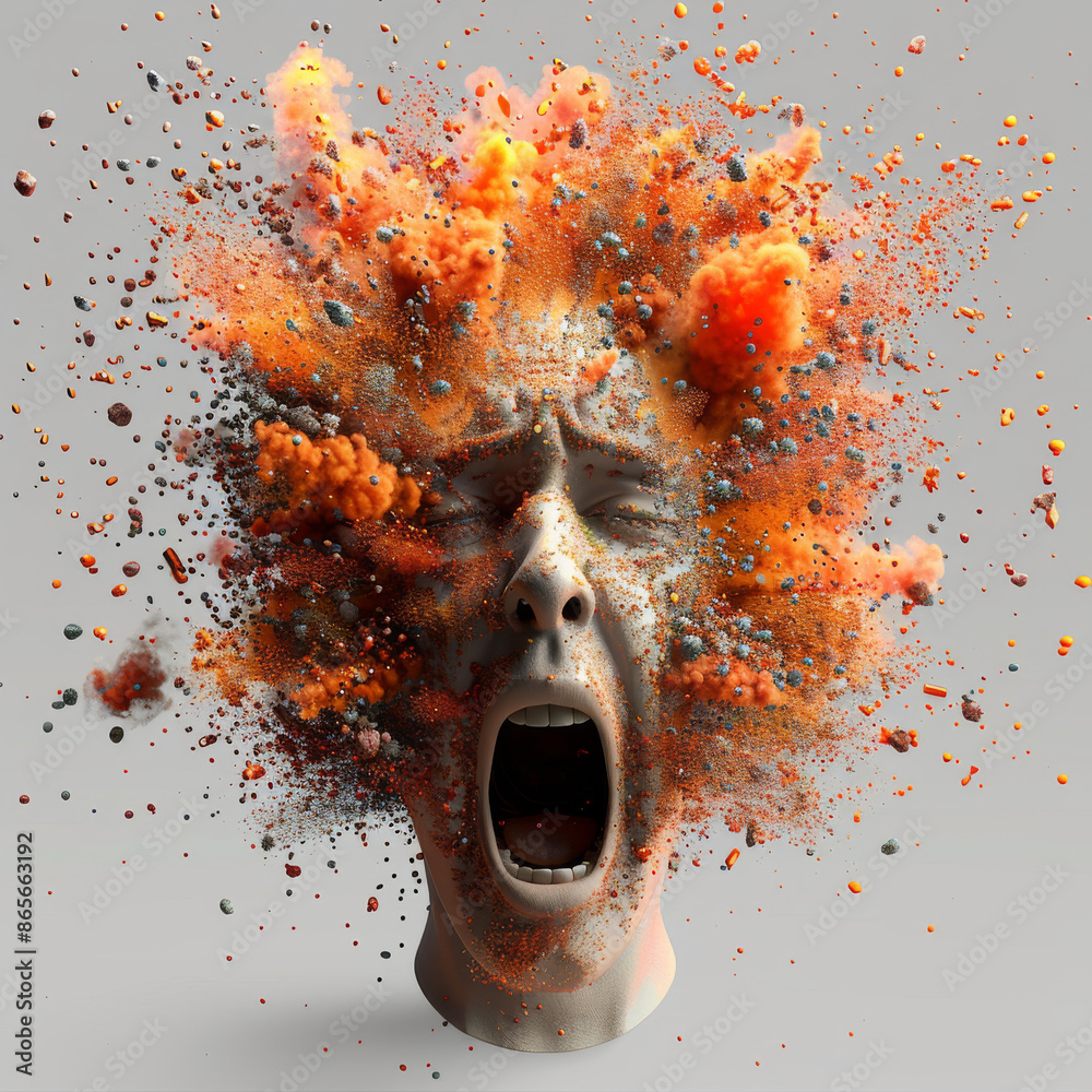 Shocked emoji with an exploding head. A yellow face with an open mouth ...