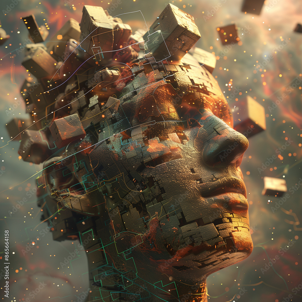 human anatomy, fragmented body parts, body fragmentation in 3D cube ...