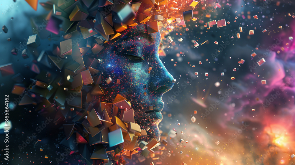 human anatomy, fragmented body parts, body fragmentation in 3D cube ...