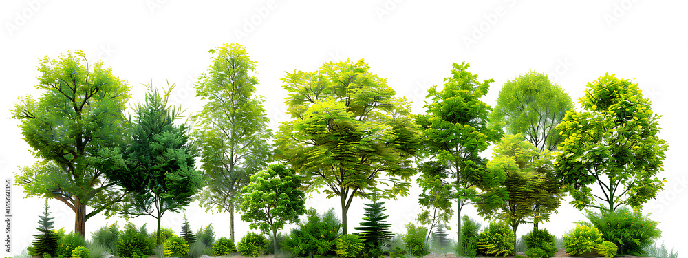Cutout tree line. Forest and green foliage in summer. Row of trees and ...