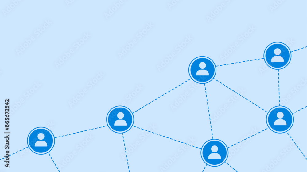 Blue icons connected by dotted lines on a light blue background ...