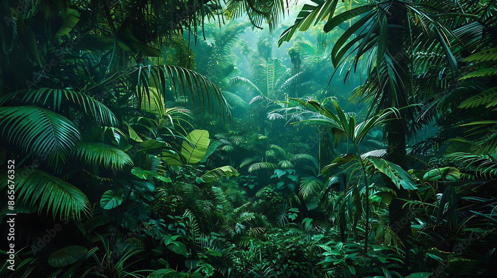 Lush landscape of the Congo Basin Rainforest with its dense canopy and ...