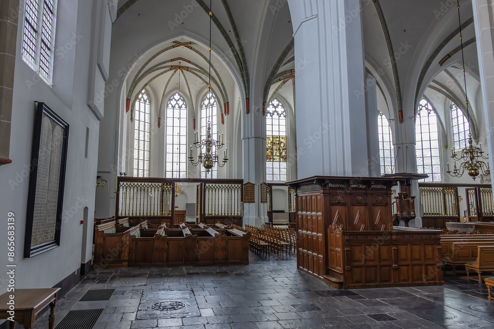 Interior of Utrecht Jacobikerk is a landmark Protestant church, named ...