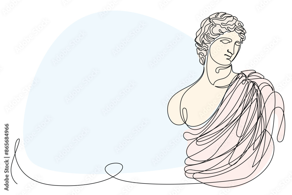 Antique God Statue Bust Line Art Silhouette Illustration. One ...