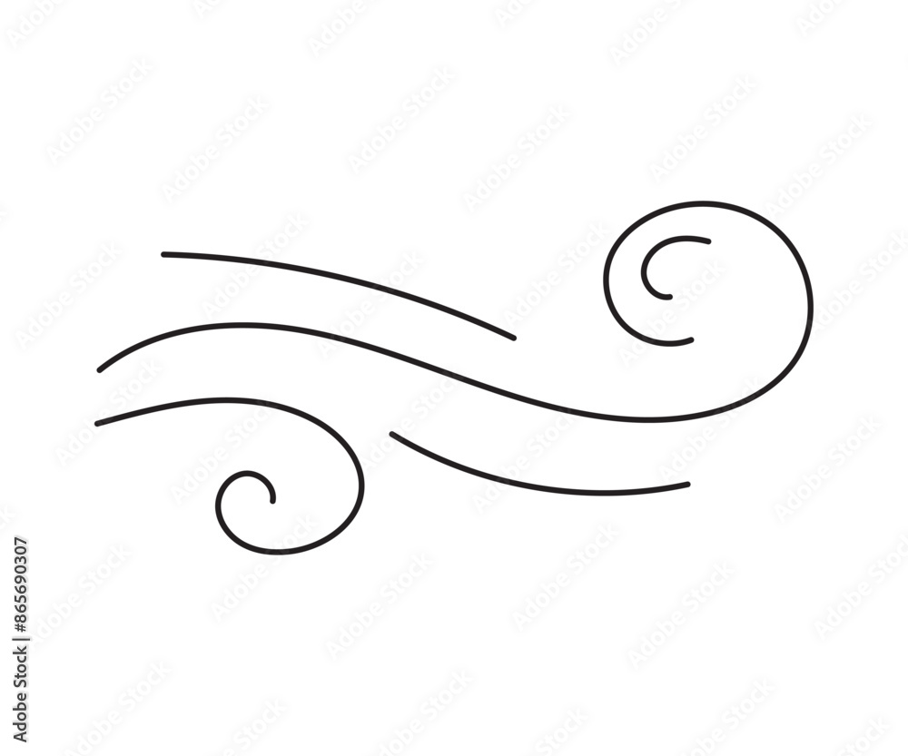 Doodle wind line sketch set. Hand drawn doodle wind motion, air blow ...