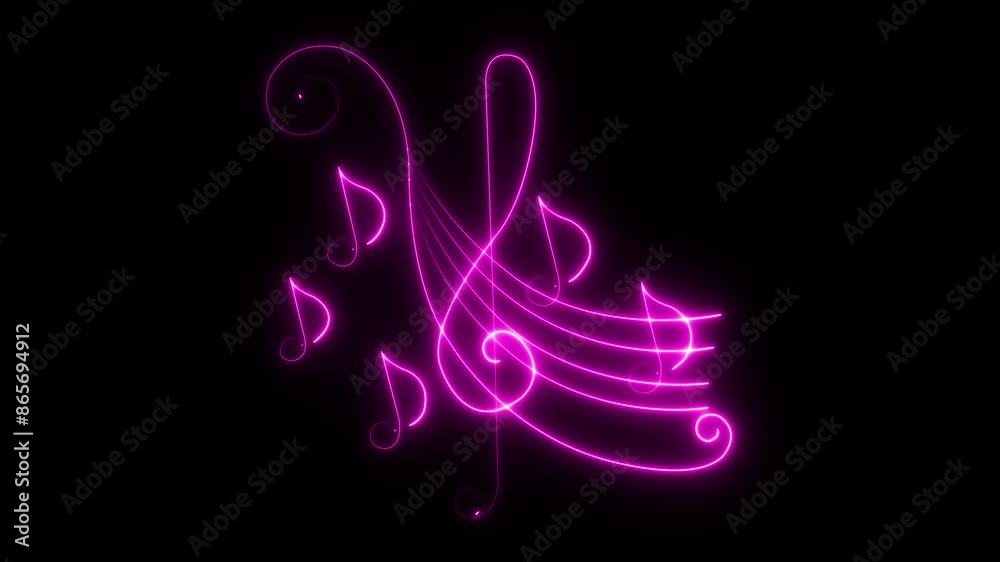 Neon music sheet. Line art. Musical symbols. Isolated on black ...