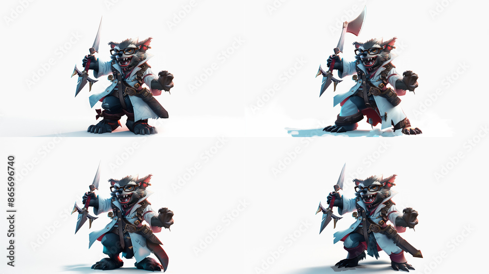 A 3D illustration of a cute worgen from wow dressed like surgeon shen ...