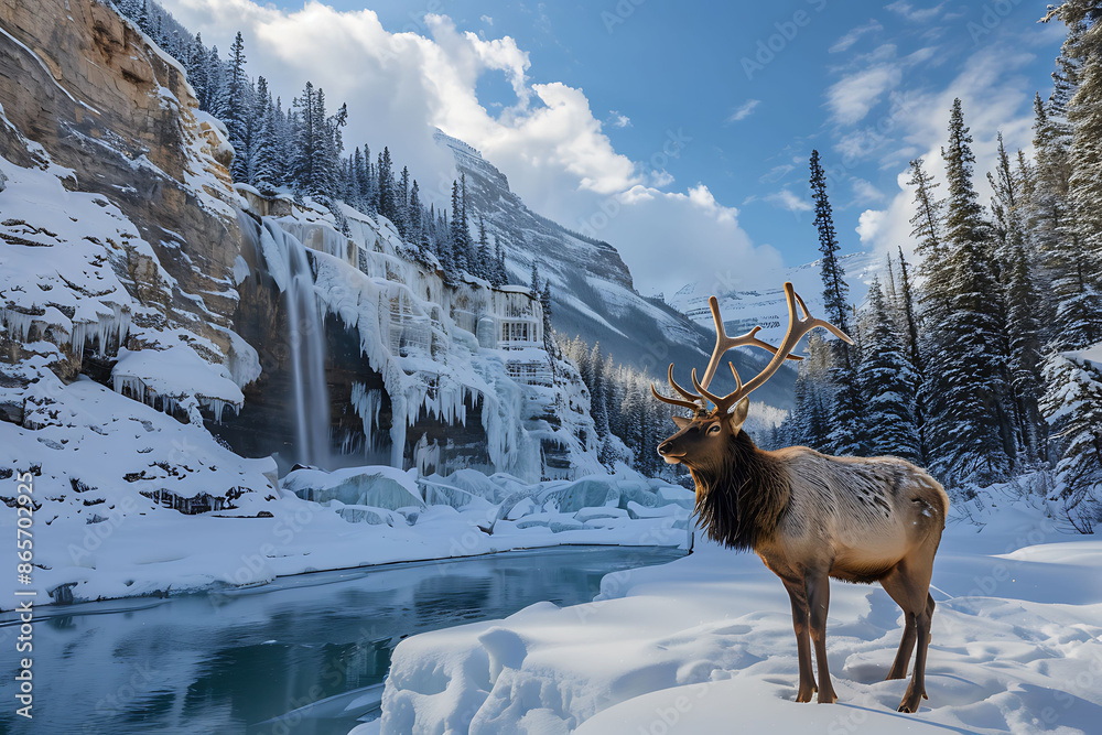Amidst rugged beauty of Banff National Park Canada frozen waterfall ...
