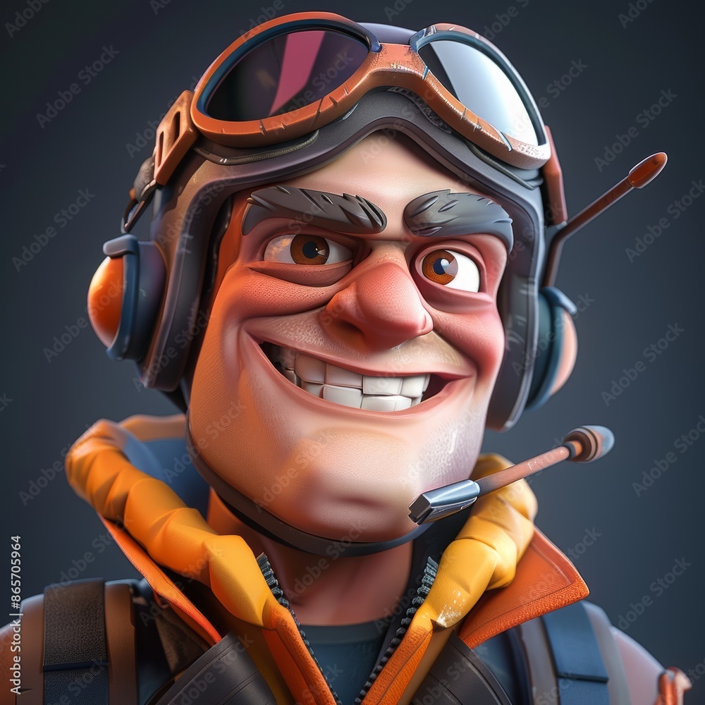 Pilot wearing helmet. Animated movie character design isolated on white ...