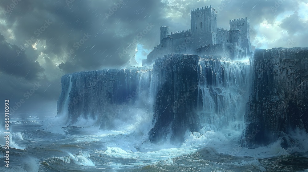 Animated movie still showing a massive castle perched atop a cliff ...