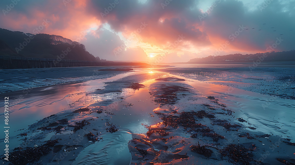 Estuarine habitat highlighting biodiversity wading birds and shellfish ...