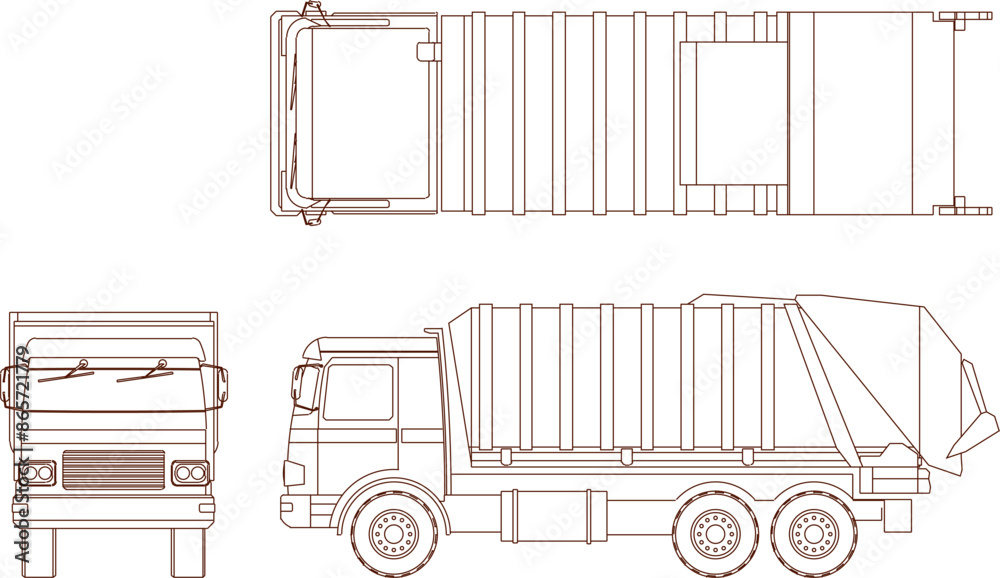 Vector silhouette illustration sketch of detailed design of a garbage ...