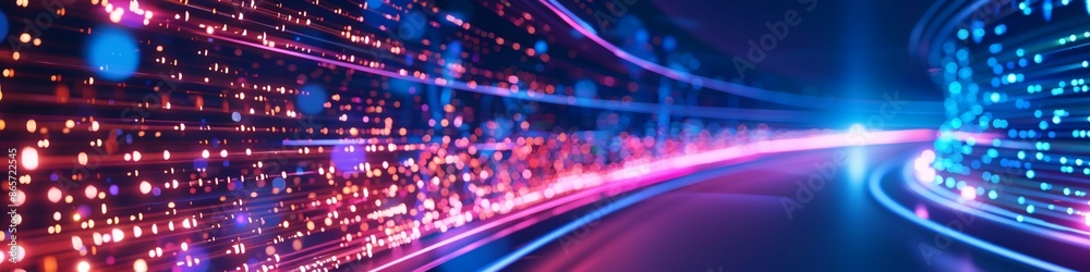 Abstract high speed tech banner, highway path through digital binary ...