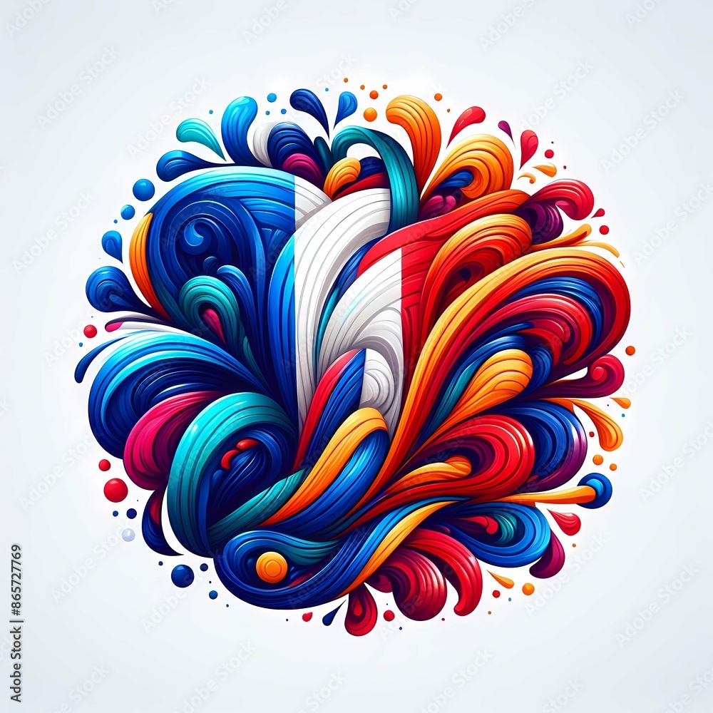 A vibrant, abstract illustration of the french flag, with a bold blue ...